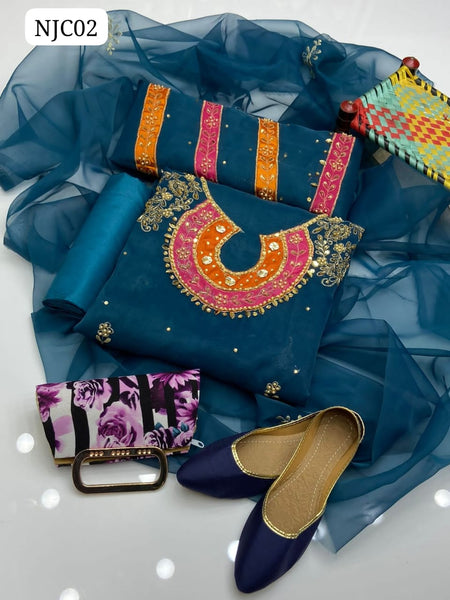 Organza Handmade + Aari Zari Beeds And Gota Work Applic Shirt With Hea ...