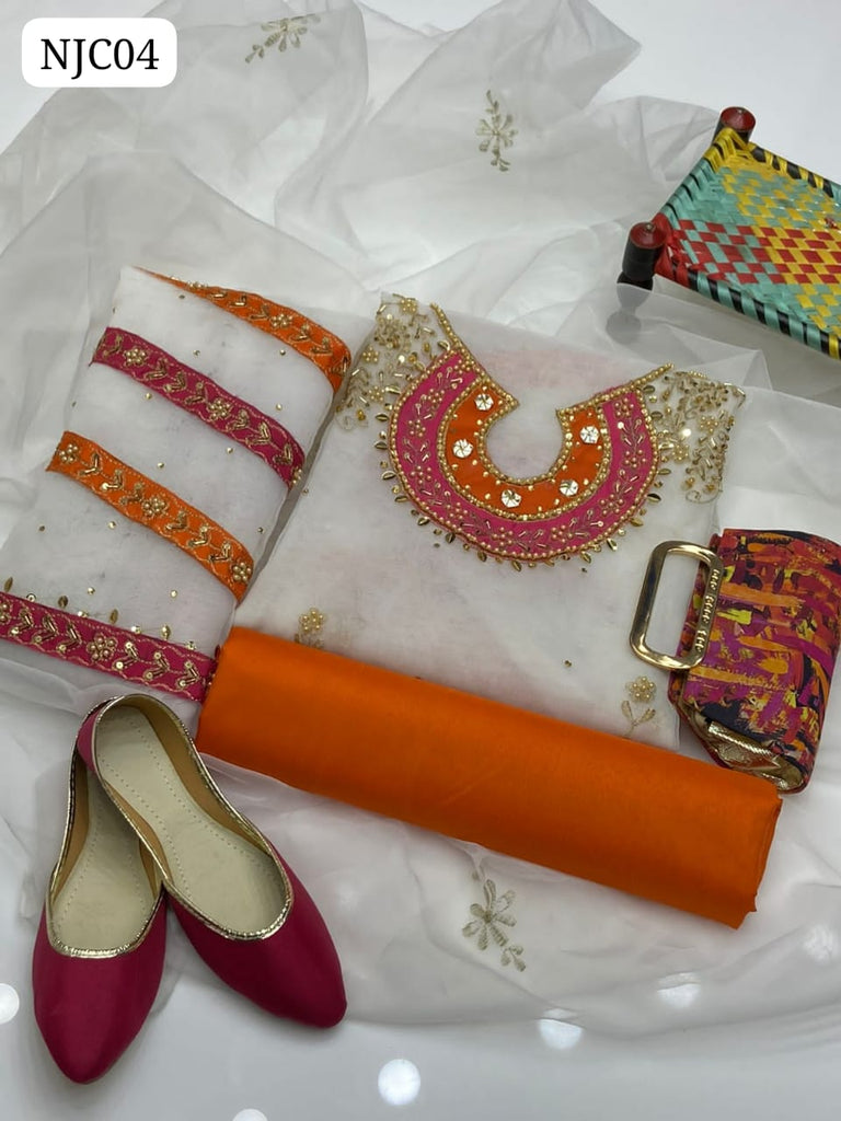 Organza Handmade + Aari Zari Beeds And Gota Work Applic Shirt With Hea ...